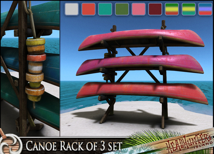 Second Life Marketplace - HeadHunter's Island - Canoe Rack set of 3 with foam float decor - 9 ...